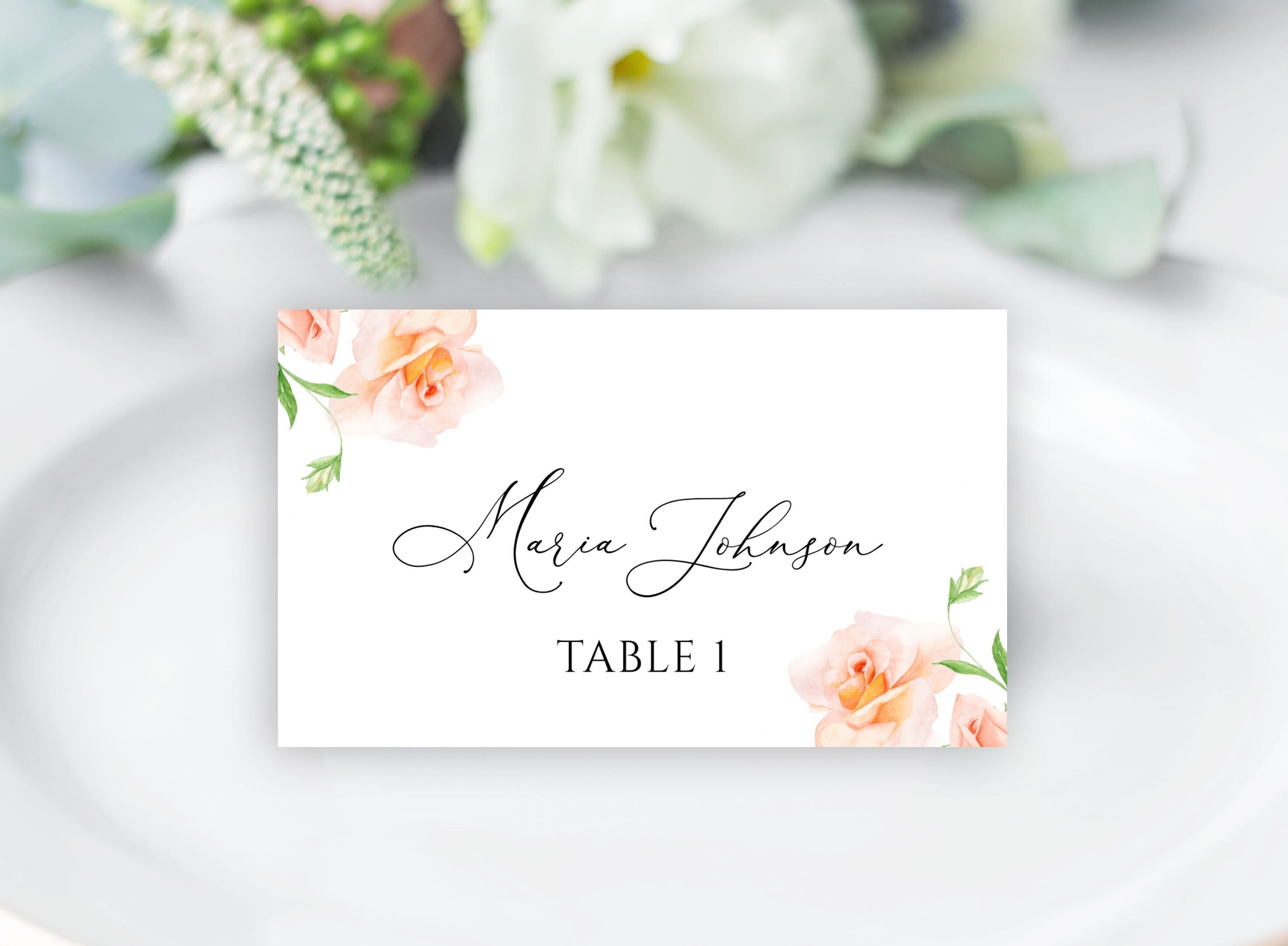 Place Card Template With Meal Icons, Peach Pink Wedding Place Cards ...