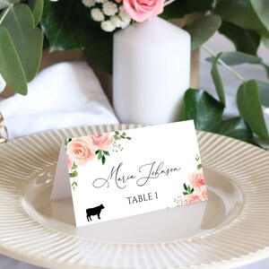 Place Card Template With Meal Icons, Pink and Blush Wedding Place Cards ...