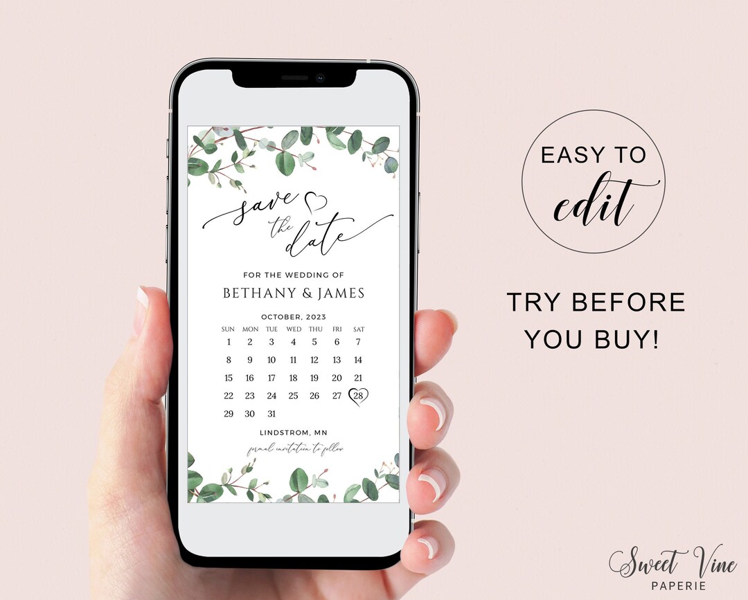 Electronic Save the Date Template, Eucalyptus Evite for Mobile Phone ...
