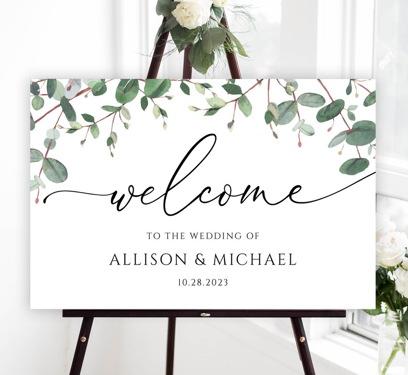 Eucalyptus Welcome Sign Template Wedding Welcome Sign | Etsy