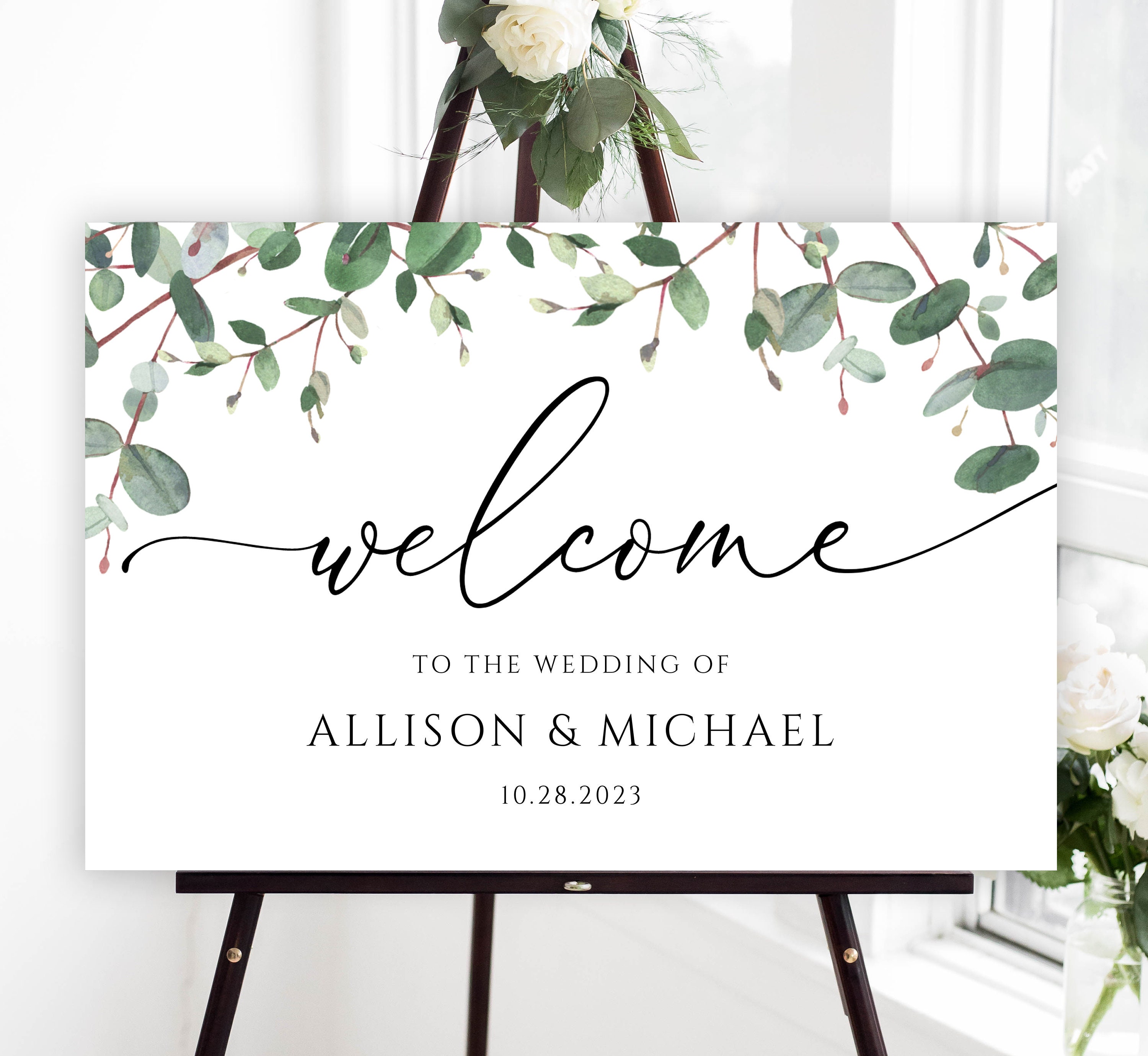 Eucalyptus Welcome Sign Template Wedding Welcome Sign - Etsy