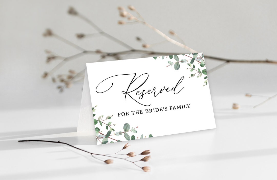 Wedding Reserved Sign, Greenery Reserved Card Template in 3 Sizes ...