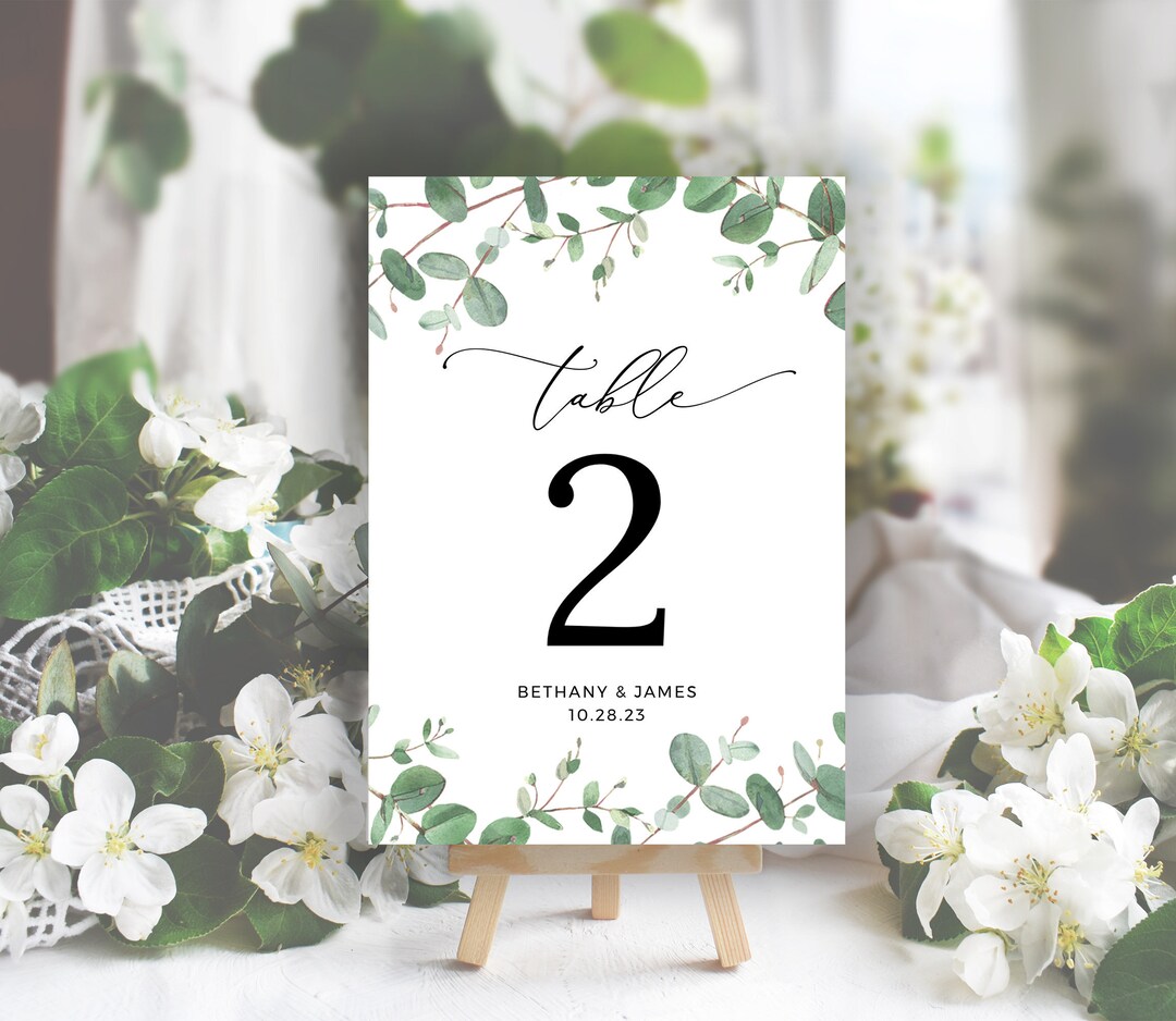 Eucalyptus Table Number Template, Wedding Table Number Card, 4x6 5x7 ...