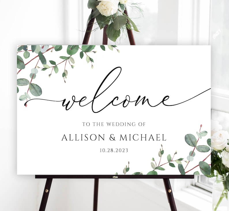 Wedding Welcome Sign Template Eucalyptus Welcome Sign | Etsy