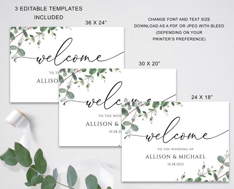 Wedding Welcome Sign Template Eucalyptus Welcome Sign | Etsy