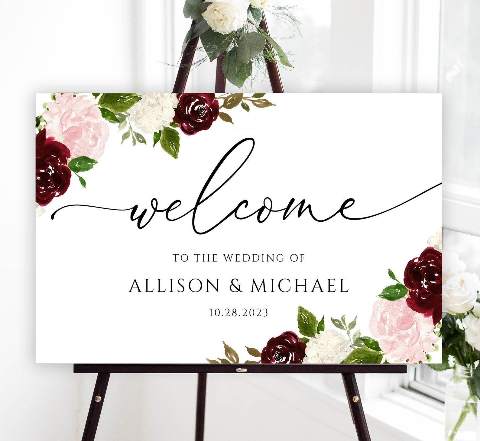 Wedding Welcome Sign Burgundy Welcome Sign Template Shower - Etsy