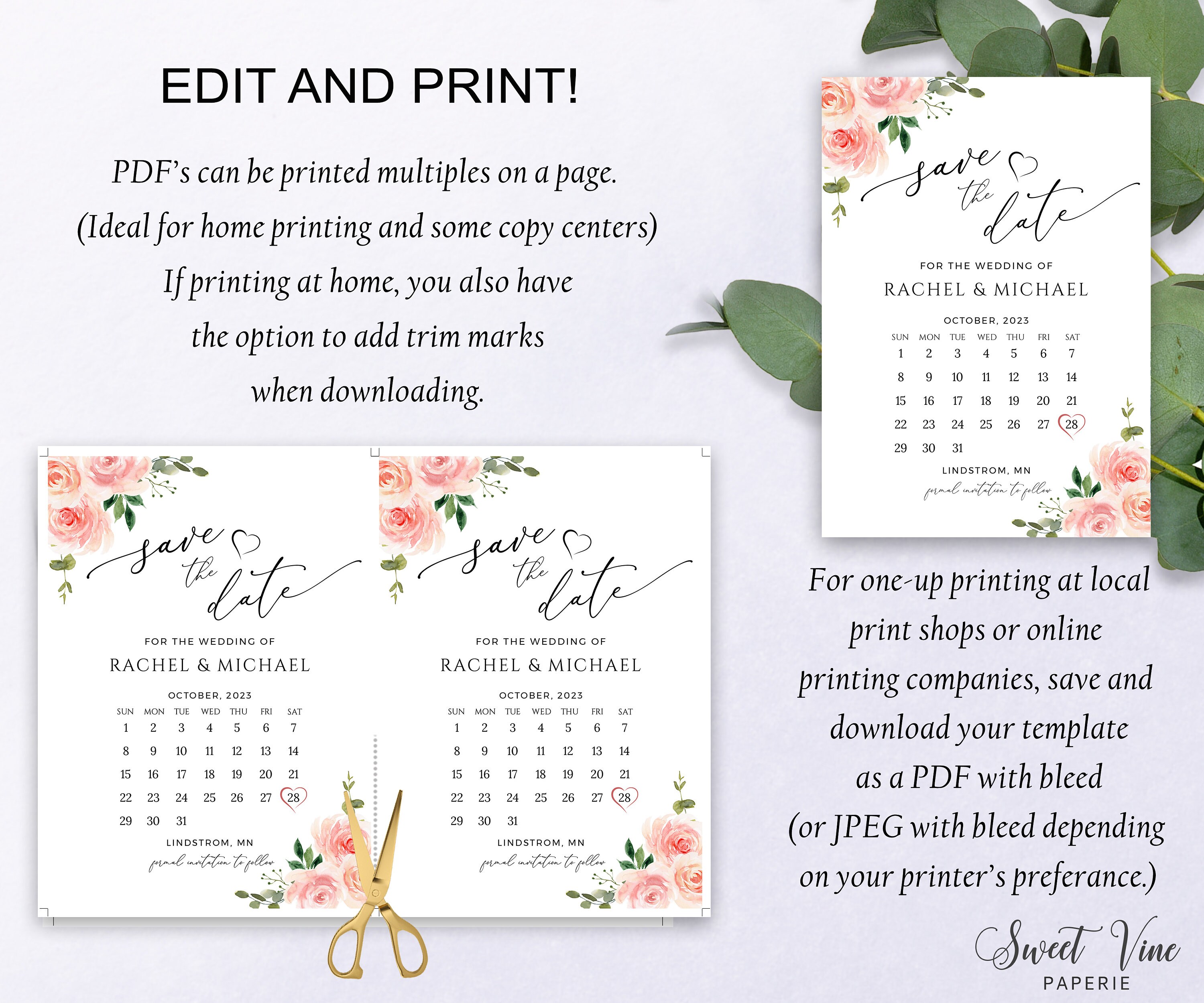 Blush Pink Save the Date Template Calendar Save the Date | Etsy