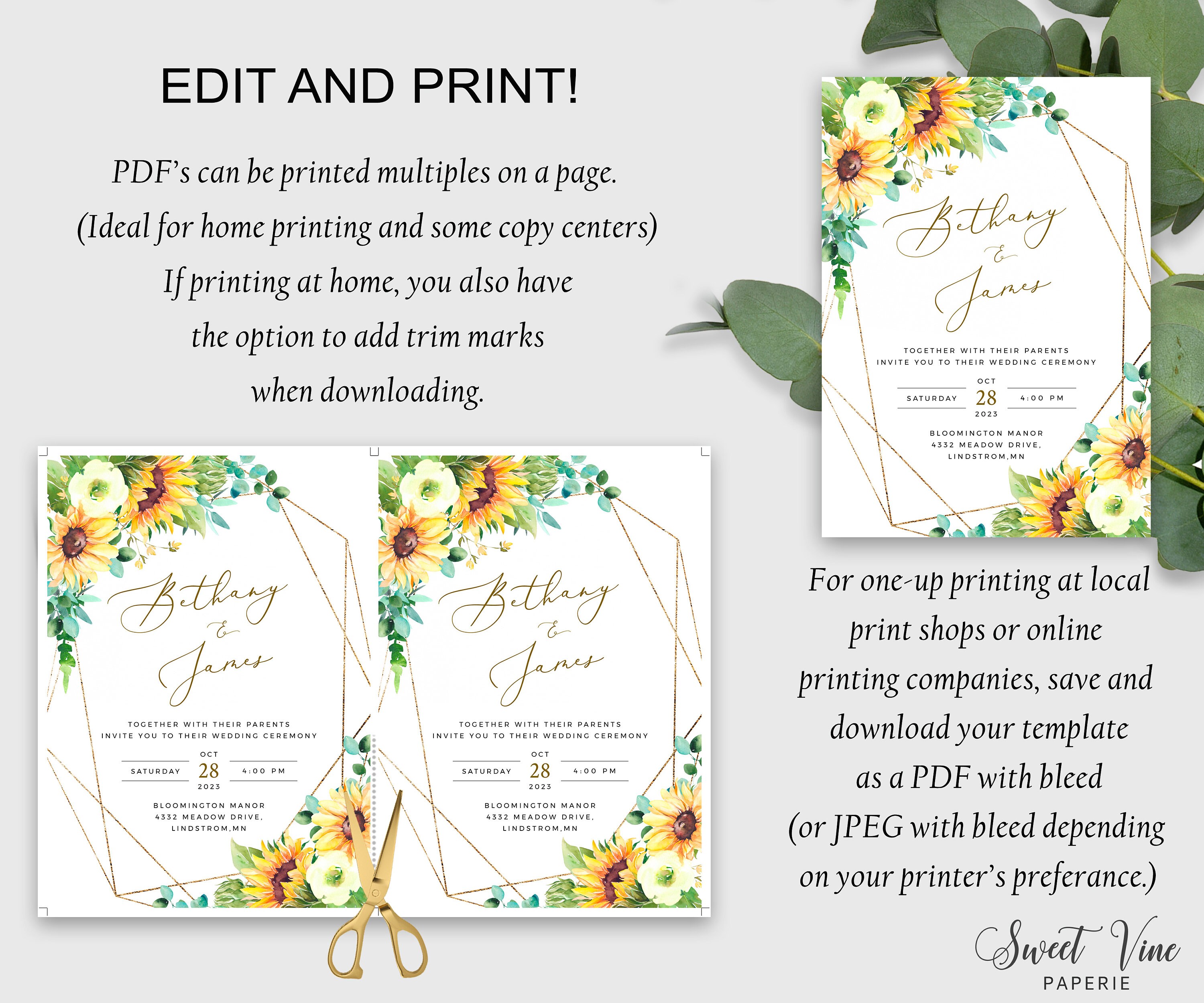 Sunflower Wedding Invitation Sunflower Theme Wedding - Etsy