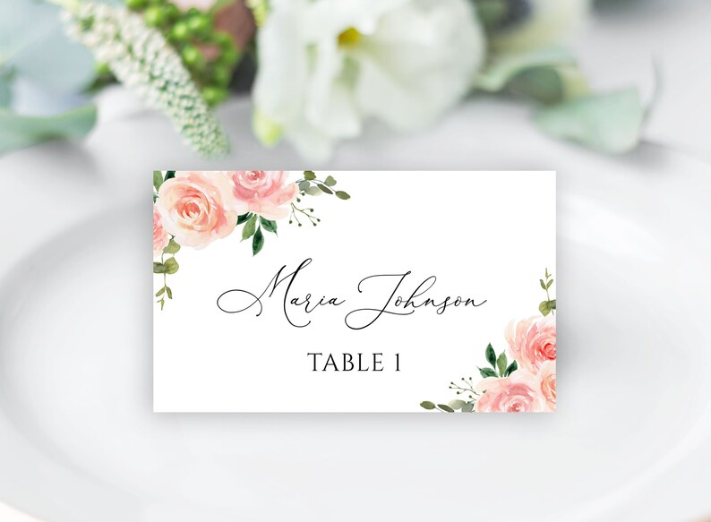 Place Card Template With Meal Icons Pink and Blush Wedding - Etsy