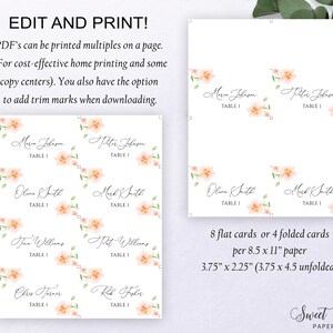 Place Card Template With Meal Icons, Peach Pink Wedding Place Cards ...