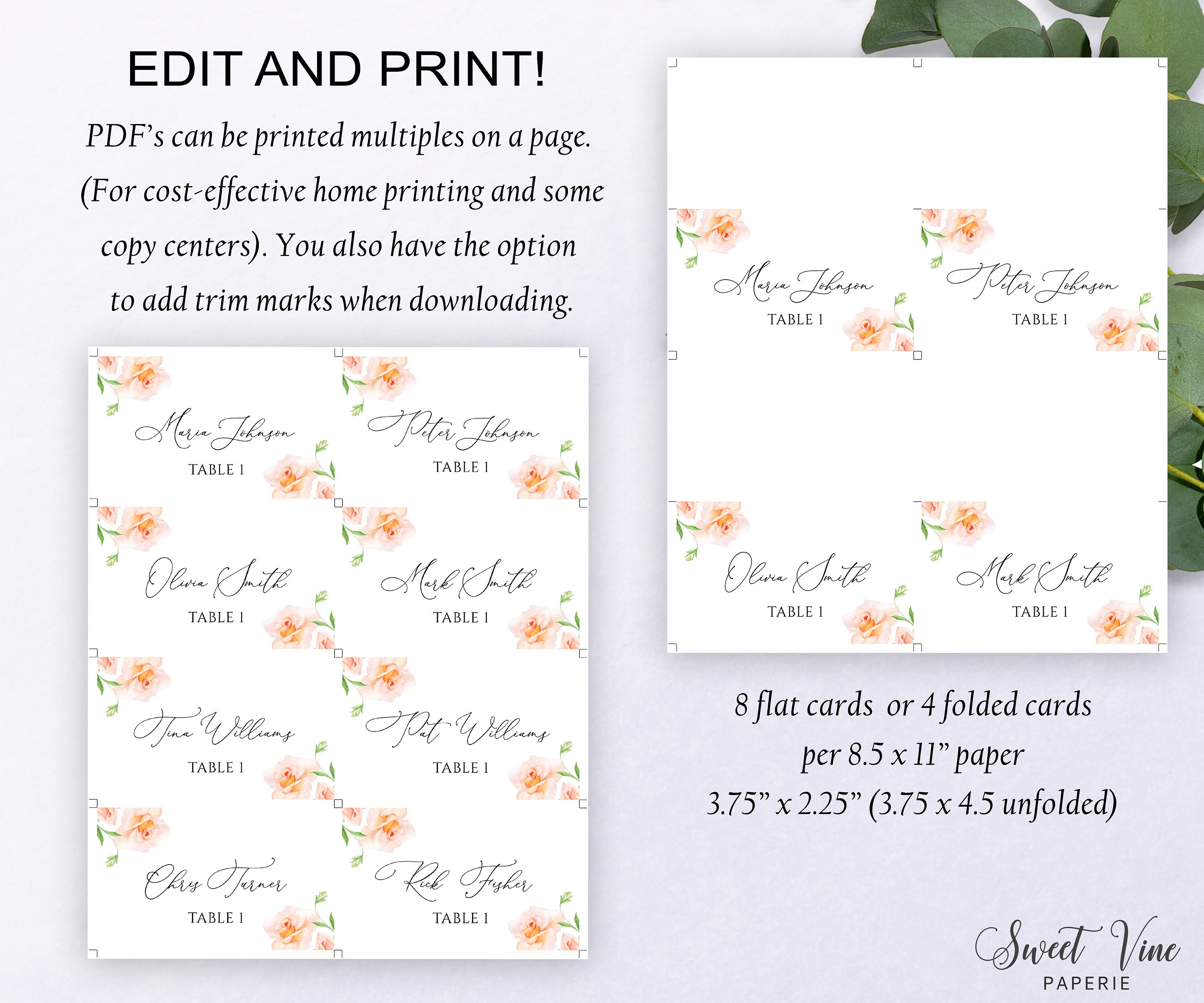 Place Card Template With Meal Icons Peach Pink Wedding Place - Etsy