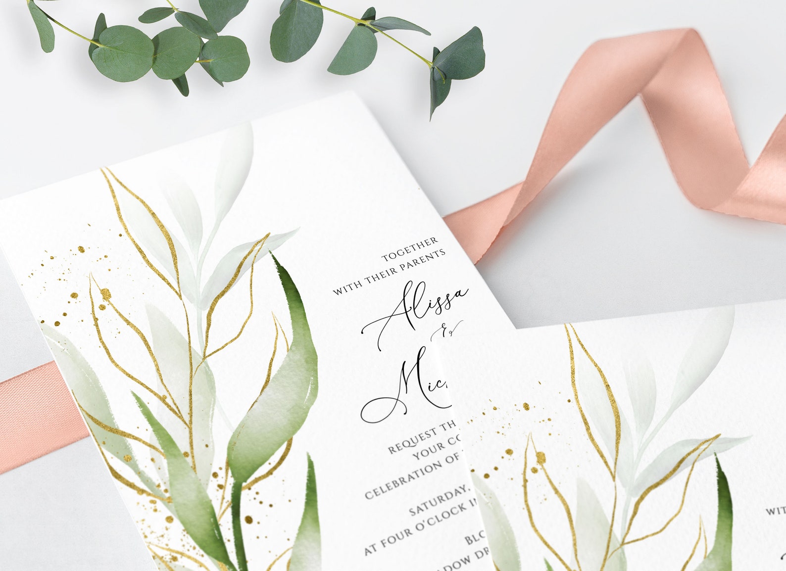 Greenery Wedding Invitation Template Botanical Watercolor - Etsy