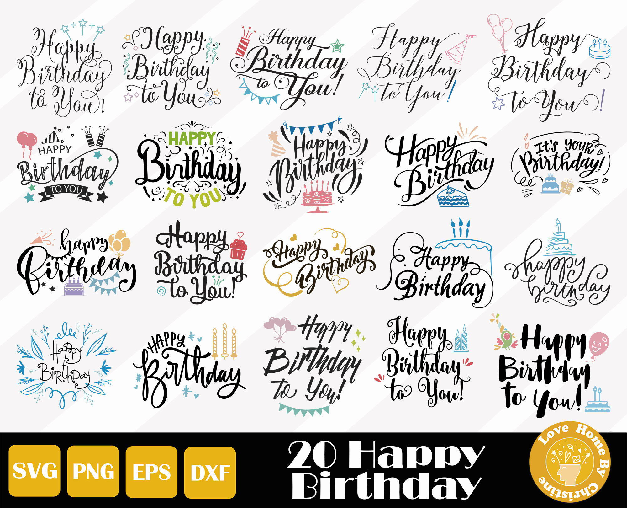 20 Happy Birthday Svg Birthday Cut File Birthday Template | Etsy