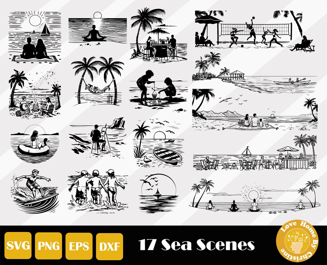 Beach Scene Svg, Beach Life Svg, Summer Beach Svg, Sunset Beach Svg ...