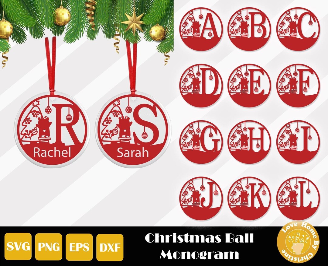 Round Christmas Svg, Initial Ornament Svg, Xmas Name Ornament, Wood ...