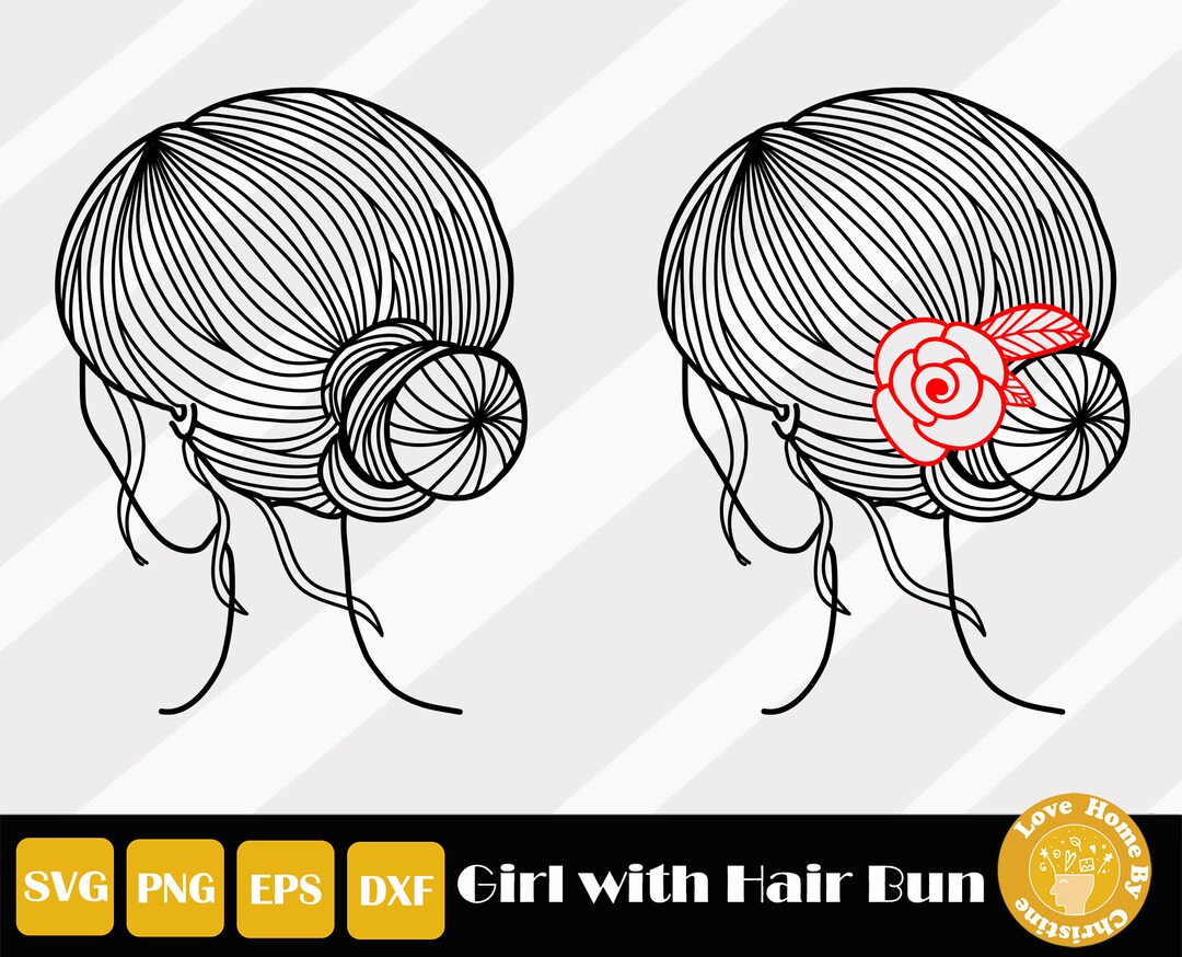 Girl With Bun Svg, Messy Bun Svg, Floral Girl Svg, Floral Head Svg ...