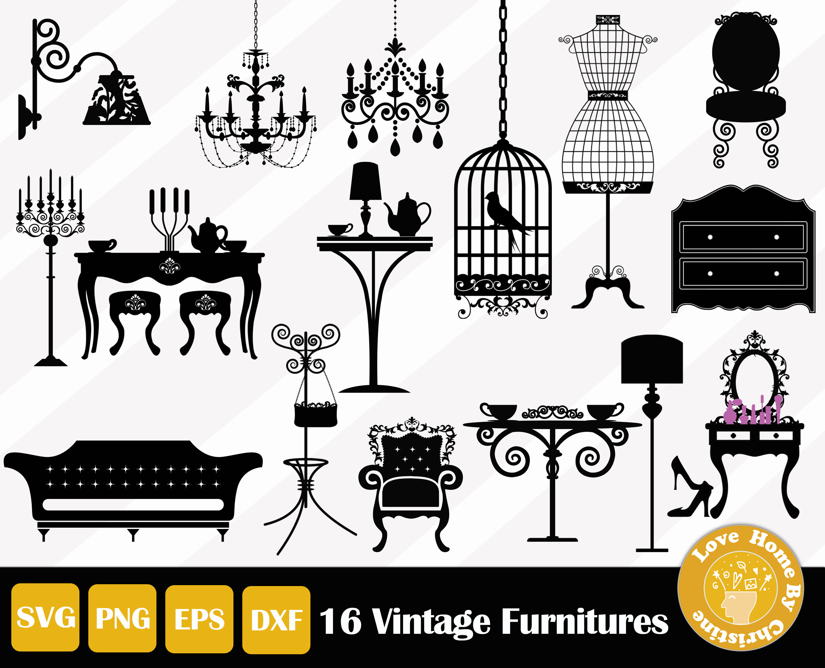 16 Furniture SVG, Antique Furniture SVG Files for Cricut Silhouette ...