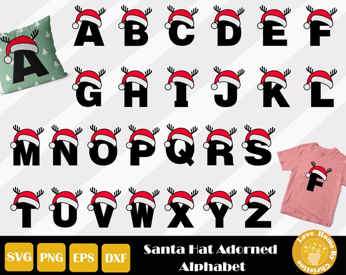 Santa Hat Alphabet Svg, Christmas Alphabet, Christmas Monogram Svg Png ...