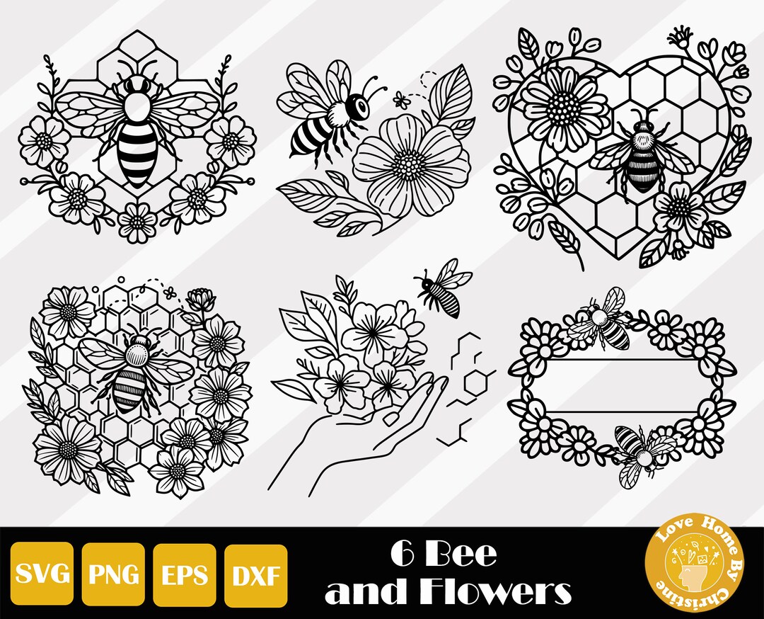 Bee Svg, Honey Bee Svg, Floral Bee Svg, Honeycomb Svg, Queen Bee Svg ...