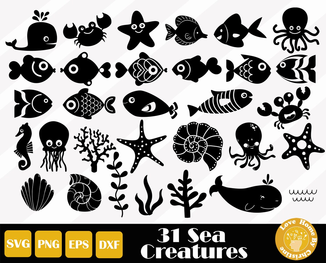 31 Sea Animal Svg, Sea Creatures Svg, Ocean Life SVG PNG EPS Files for ...