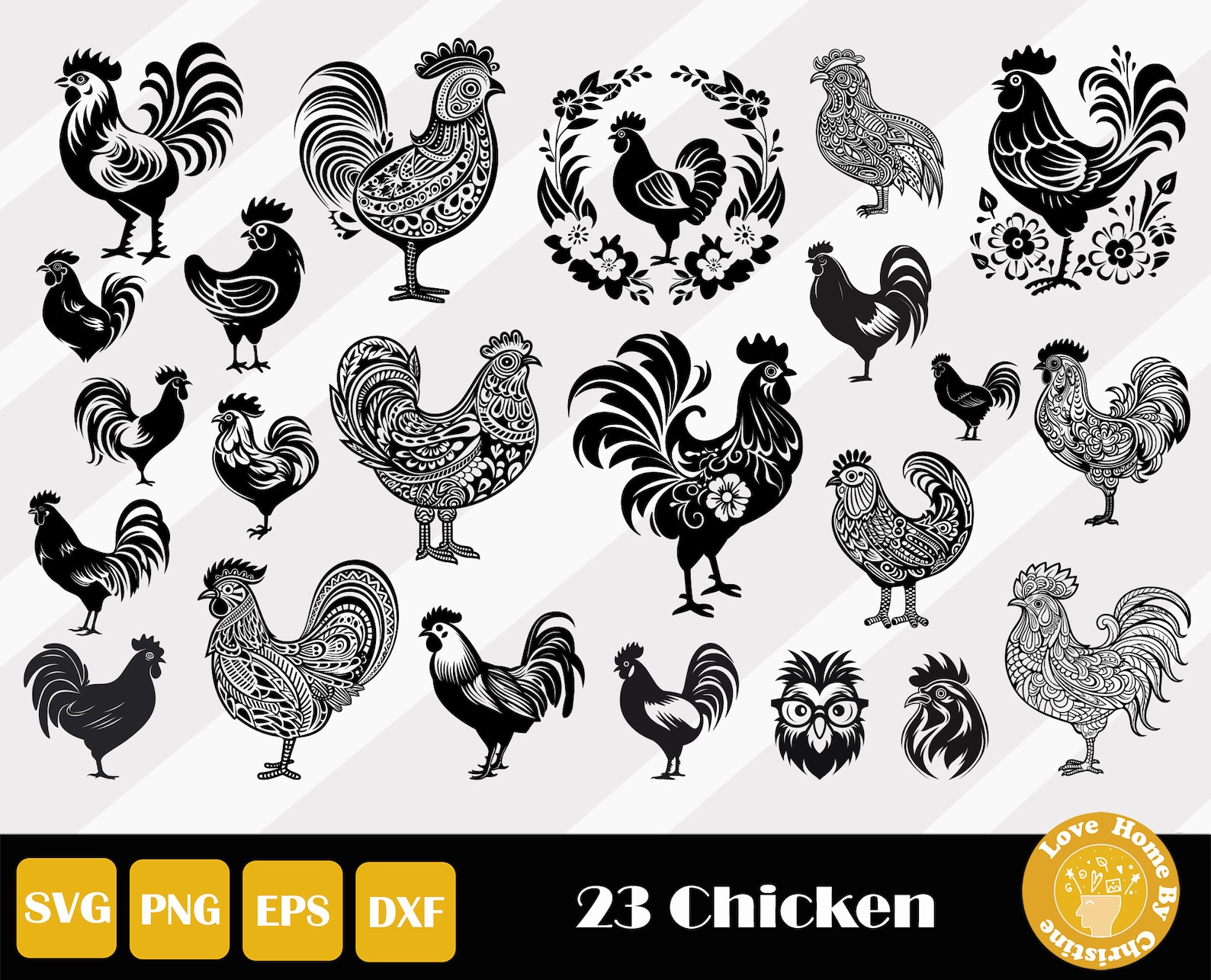 23 Chicken Svg, Rooster Svg, Chicken Cut File, Floral Chicken Svg ...