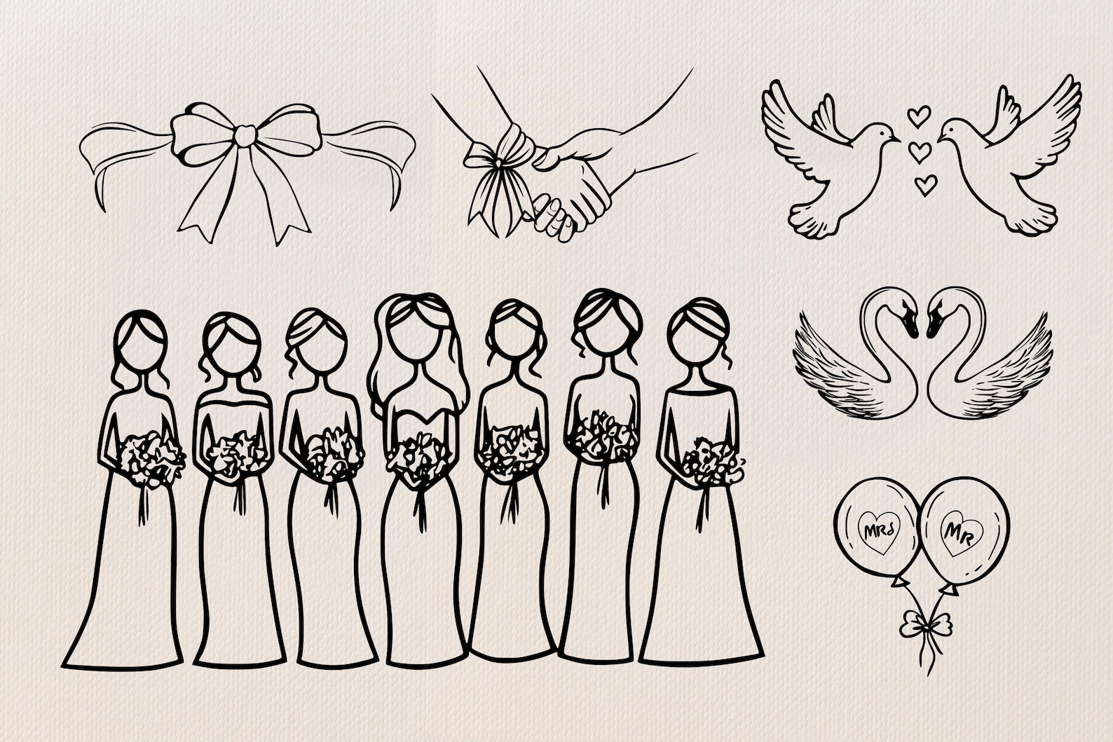 Wedding Icon Set, Wedding Party Icons, Wedding Day Icons, Champagne ...