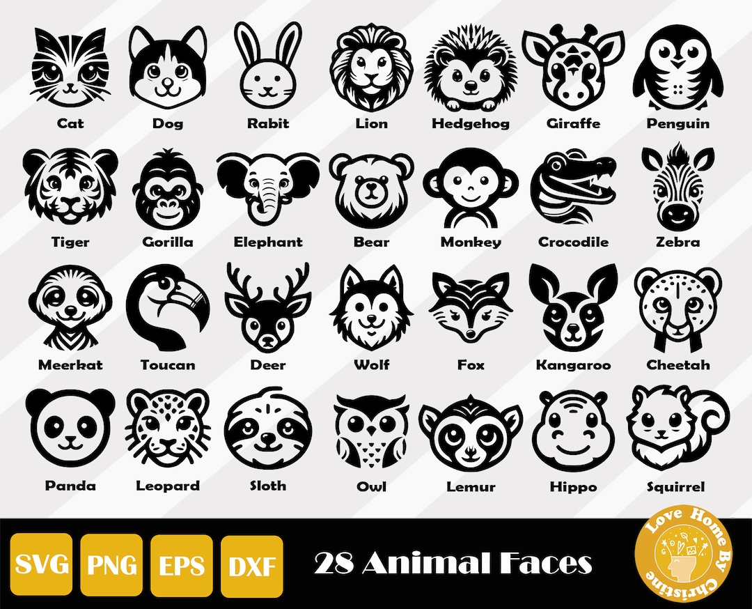 Animal Face Svg, Cute Animal Svg, Jungle Animal Svg, Animal Head Svg ...