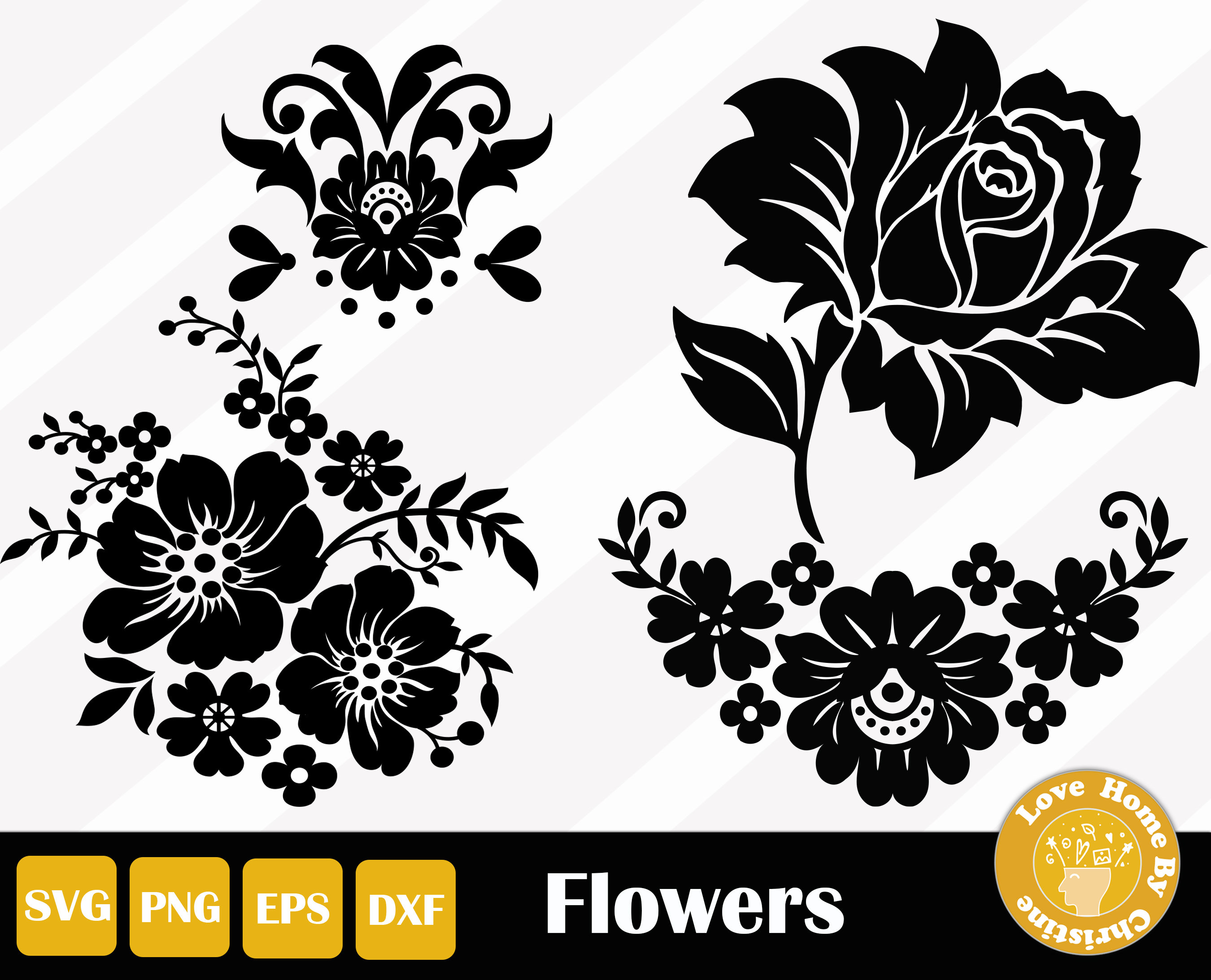 4 Flowers Blossom Rose Bundle SVG PNG EPS Files for Cricut | Etsy