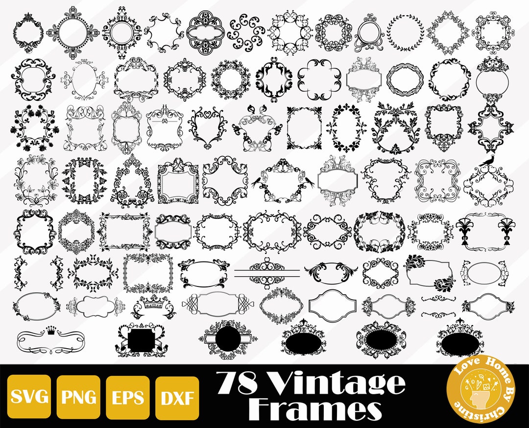 78 Vintage Frames Svg, Monogram Frame, Vintage Label Svg, Wedding Frame ...