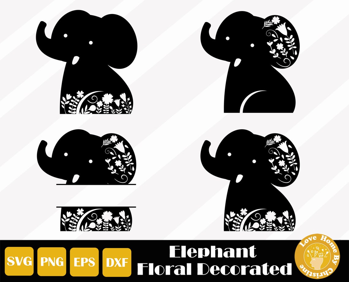 4 Elephants Floral Svg Cute Elephant Svg Elephant Baby | Etsy