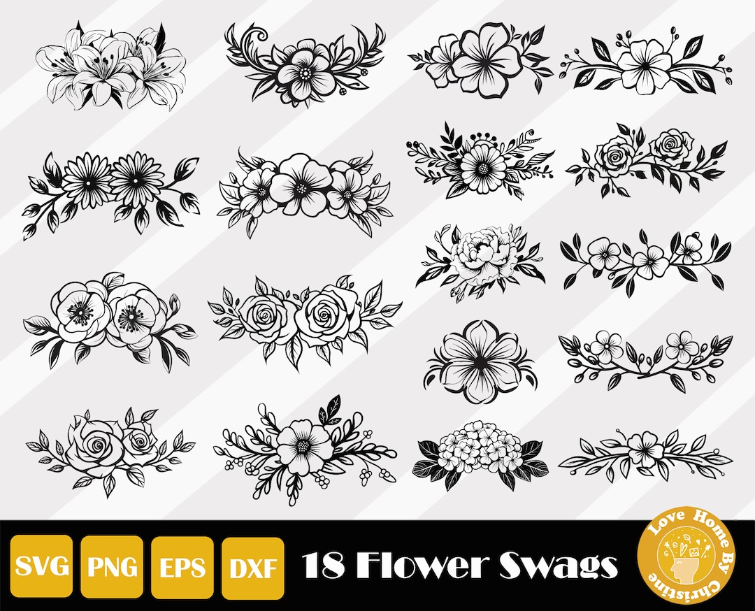 Flower Swag Svg, Flower Border Svg, Flower Bundle Svg, Botanical Svg ...