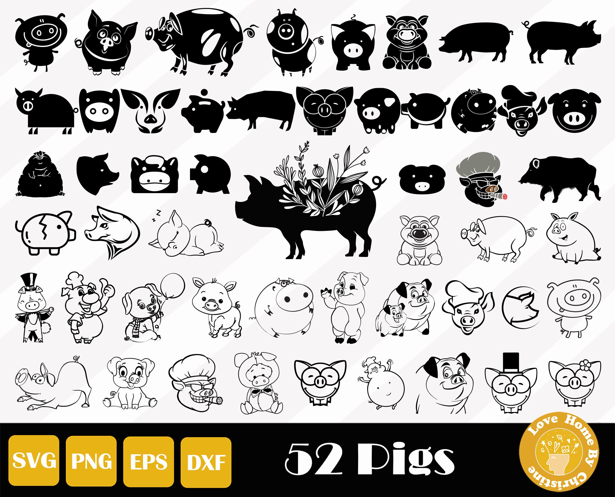 52 Pig Svg Farm Animals Svg Baby Pig Svg Pig With Flowers | Etsy