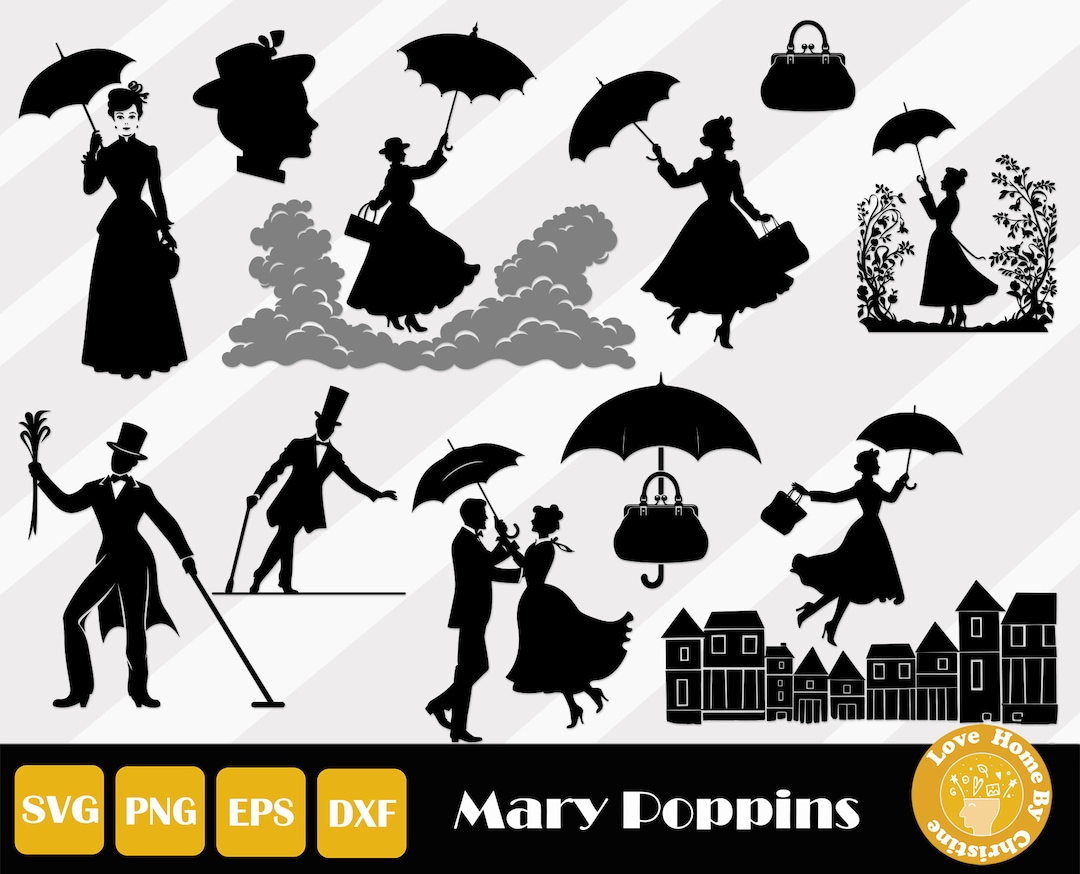 Mary Poppins Vector, Mary Poppins Svg, Mary Silhouettes, Mary Poppins ...