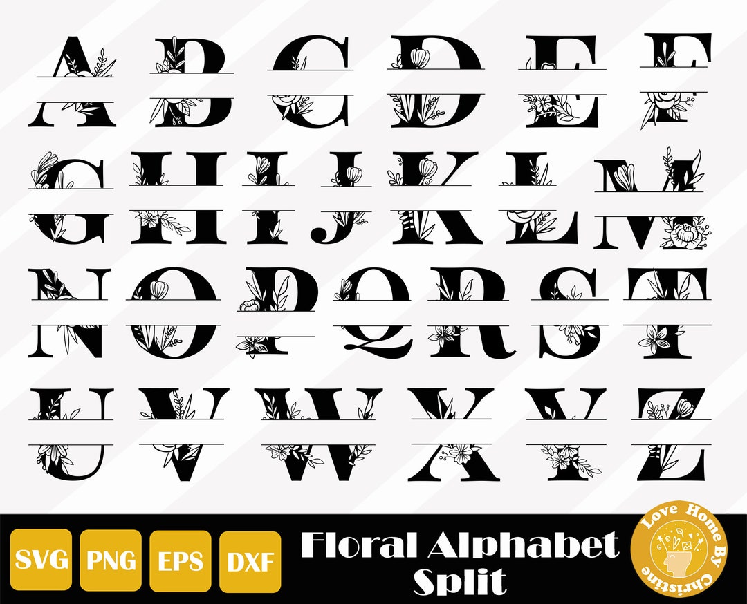 26 Split Monogram Svg, Split Letters Svg, Monogram Cut File, Floral Alphabet SVG, for Cricut ...