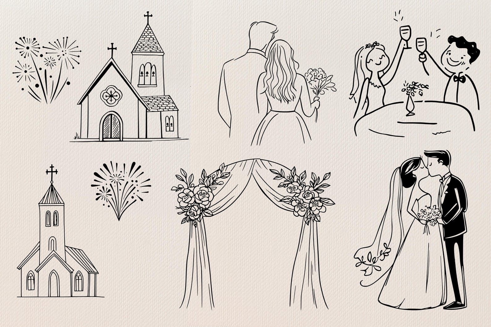 Wedding Icon Set, Wedding Party Icons, Wedding Day Icons, Champagne ...