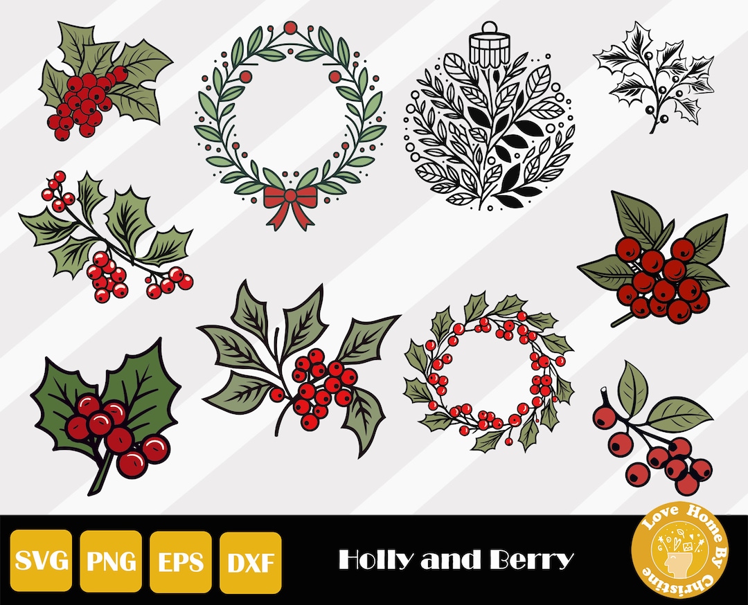 10 Christmas Holly Svg, Holly Leaves Svg, Christmas Wreath Svg, Holly ...