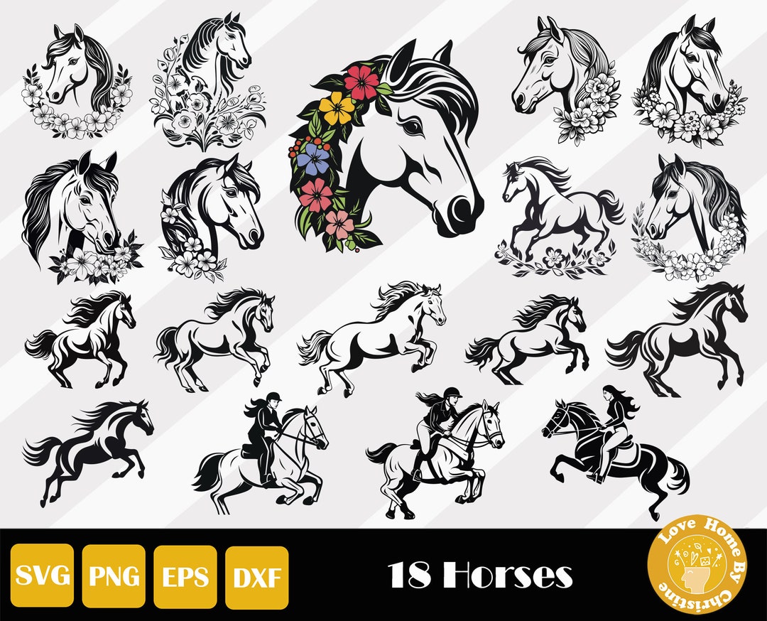 18 Pferde-Svg, Pferdekopf-Svg, Pferd geschnitten Datei, Pferd Clipart ...