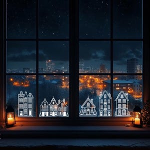 Winter Village Svg, Window Decoration Winter, Nordic Houses, Luminary ...