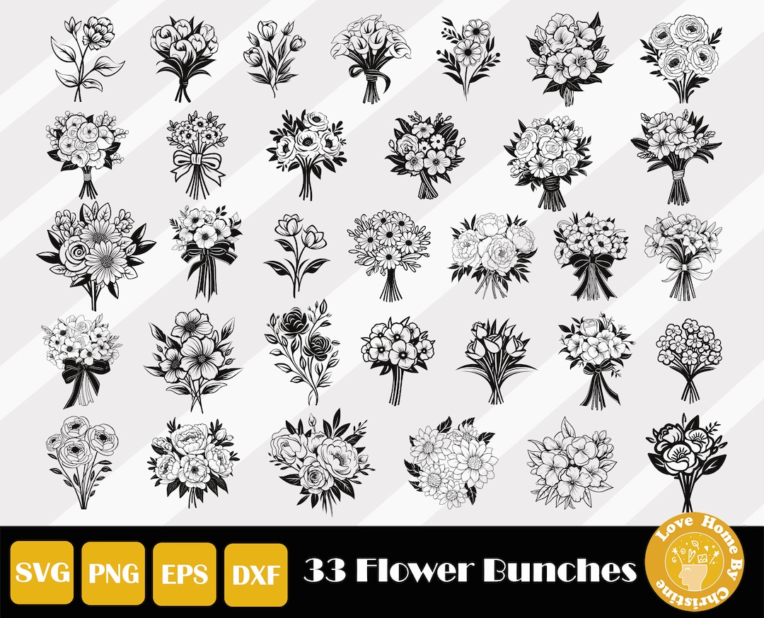 33 Flower Bunch Svg, Floral Svg, Flower Bouquet Svg, Botanical Svg ...