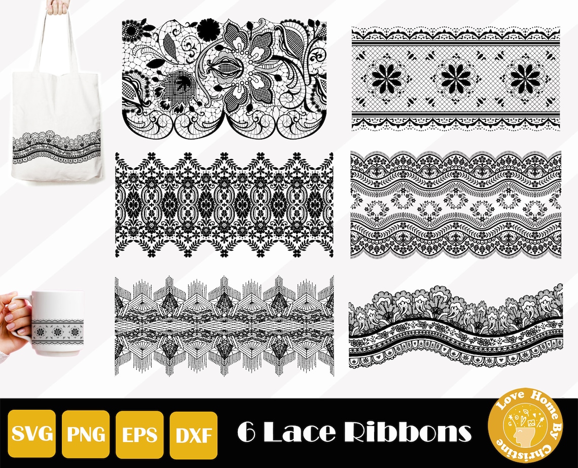 6 Lace Border Svg, Floral Lace Svg, Lace Clipart, Seamless Laces, Lace ...
