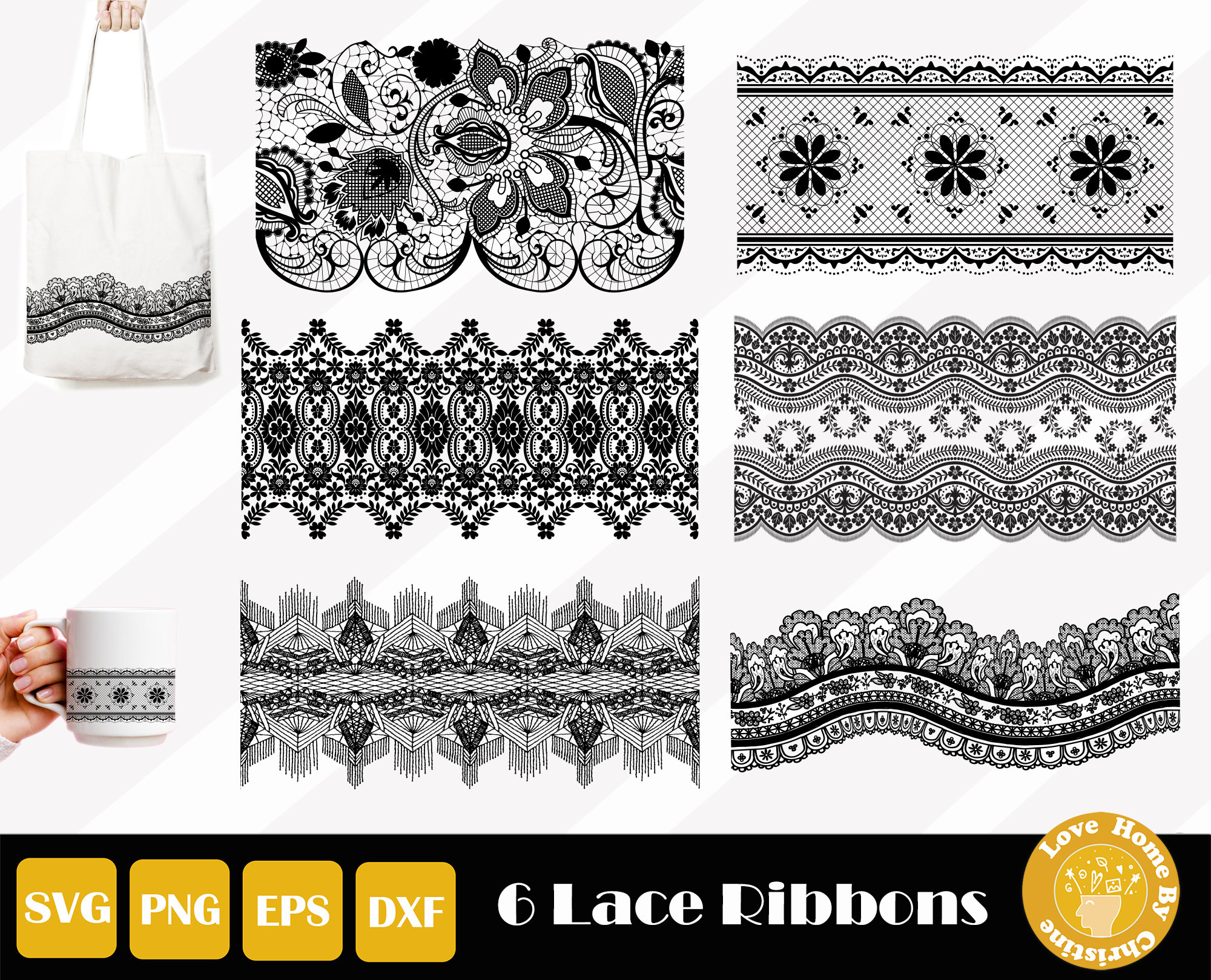 6 Lace Border Svg, Floral Lace Svg, Lace Clipart, Naadloze Veters, Lace ...