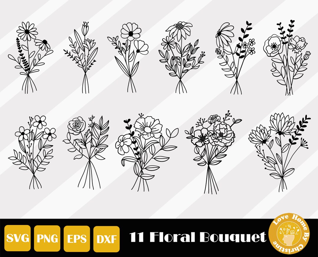 Floral Bouquet Svg, Botanical Svg, Bouquet Clipart, Flower Bunch Svg ...