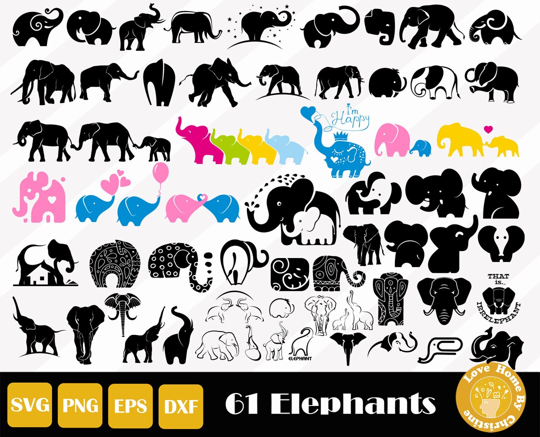 61 Elephants Svg, Cute Elephant Svg, Elephant Family PNG SVG EPS Cut ...