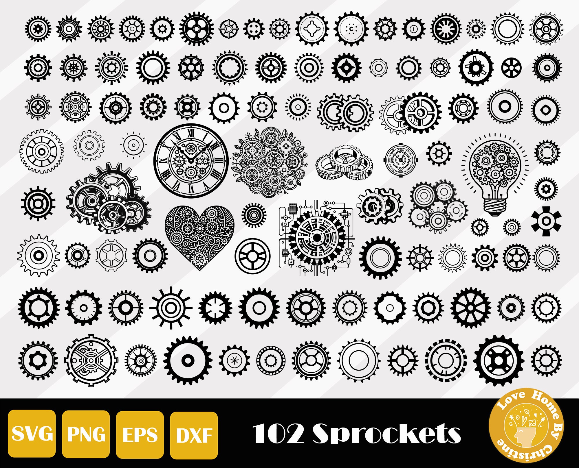 102 Sprocket Svg, Clockwork Svg, Steampunk Gears Svg, Steampunk Svg ...