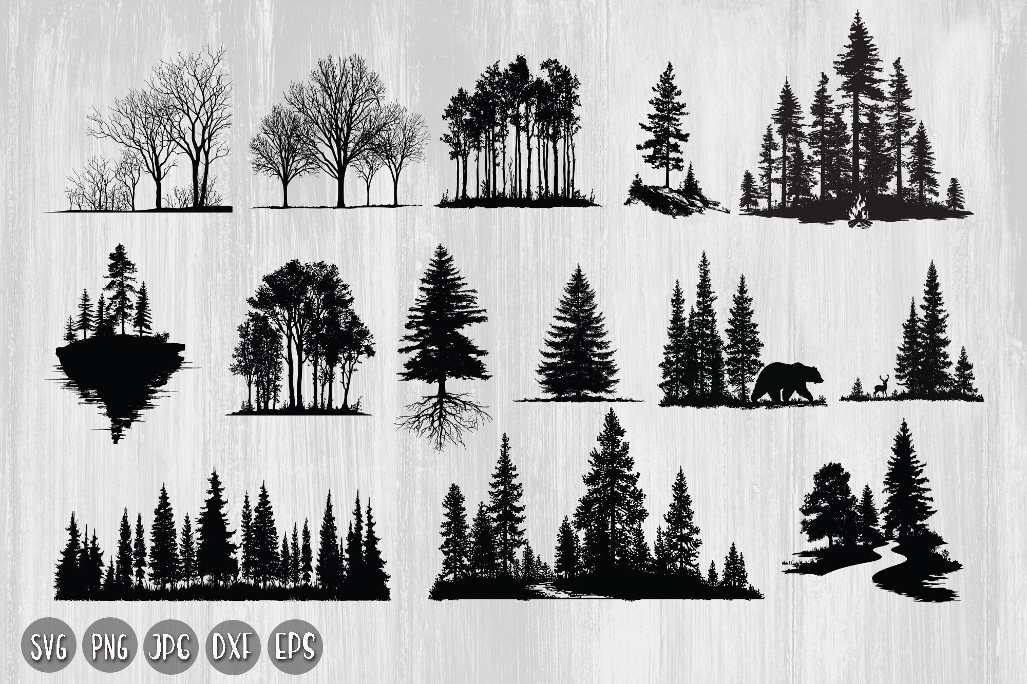 Tree Scenery Svg, Forest Svg, Tree Line Forest Svg, Evergreen Tree Svg ...