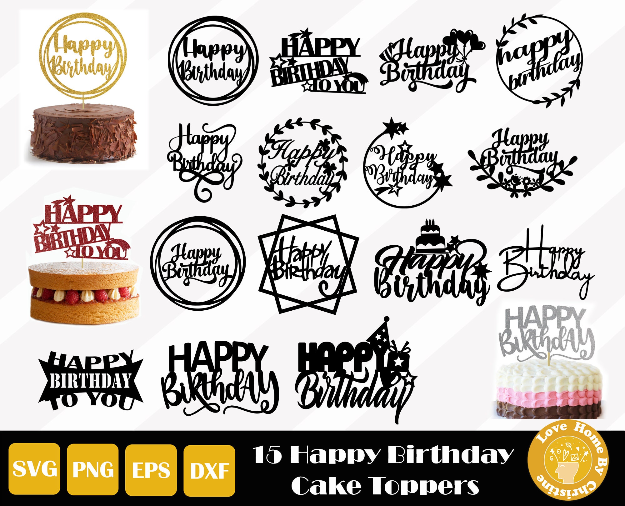 15 Cake Toppers Svg Happy Birthday Cake Topper Svg Topper - Etsy UK