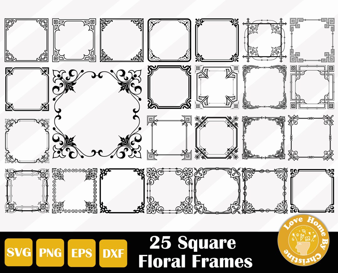 25 Floral Rectangle Frames SVG Digital for Cricut Silhouette Files ...