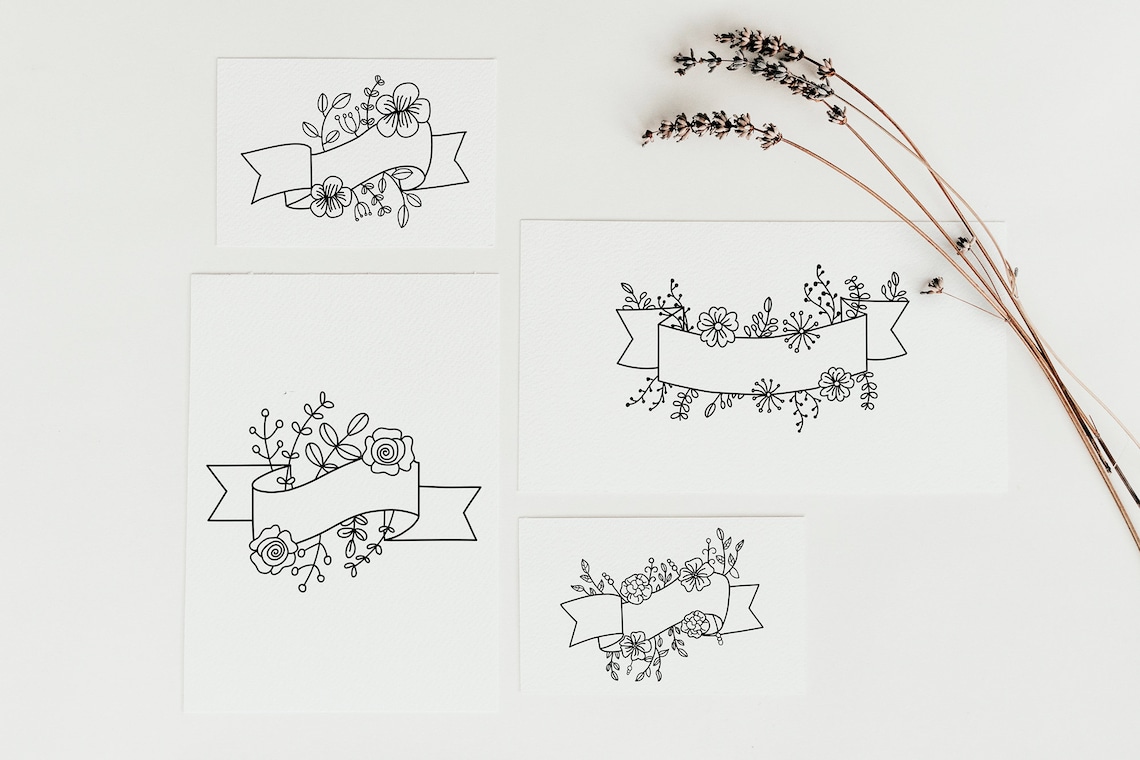 12 Floral Ribbon Svg Floral Banner Svg Floral Frame Svg - Etsy