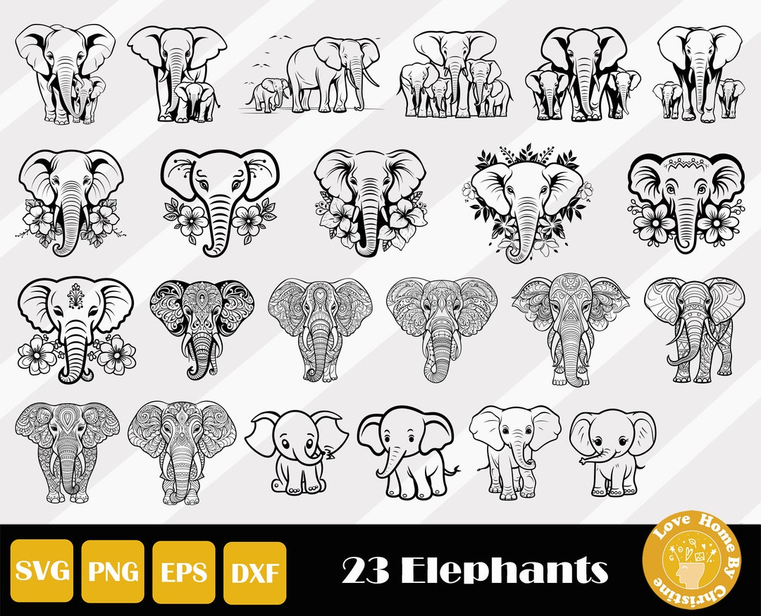 23 Floral Elephant Svg, Baby Elephant Svg, Elephant Head Svg, Cute ...