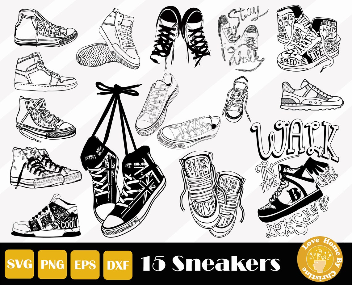 15 Sneaker Svg, Shoes Svg, Trainer Svg, Converse Svg, Footwear PNG SVG ...